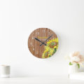 Personalized Rustic Wood And Sunflower Kitchen Round Clock | Zazzle