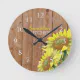 Personalized Rustic Wood And Sunflower Kitchen Round Clock | Zazzle
