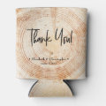 Personalized Rustic Wood Disc Thank you Wedding Can Cooler | Zazzle