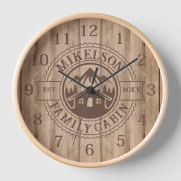 Personalized Rustic Wood Family Cabin Clock | Zazzle