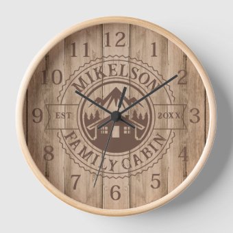 Personalized Rustic Wood Family Cabin Clock | Zazzle