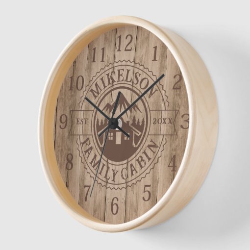 Personalized Rustic Wood Family Cabin Clock | Zazzle