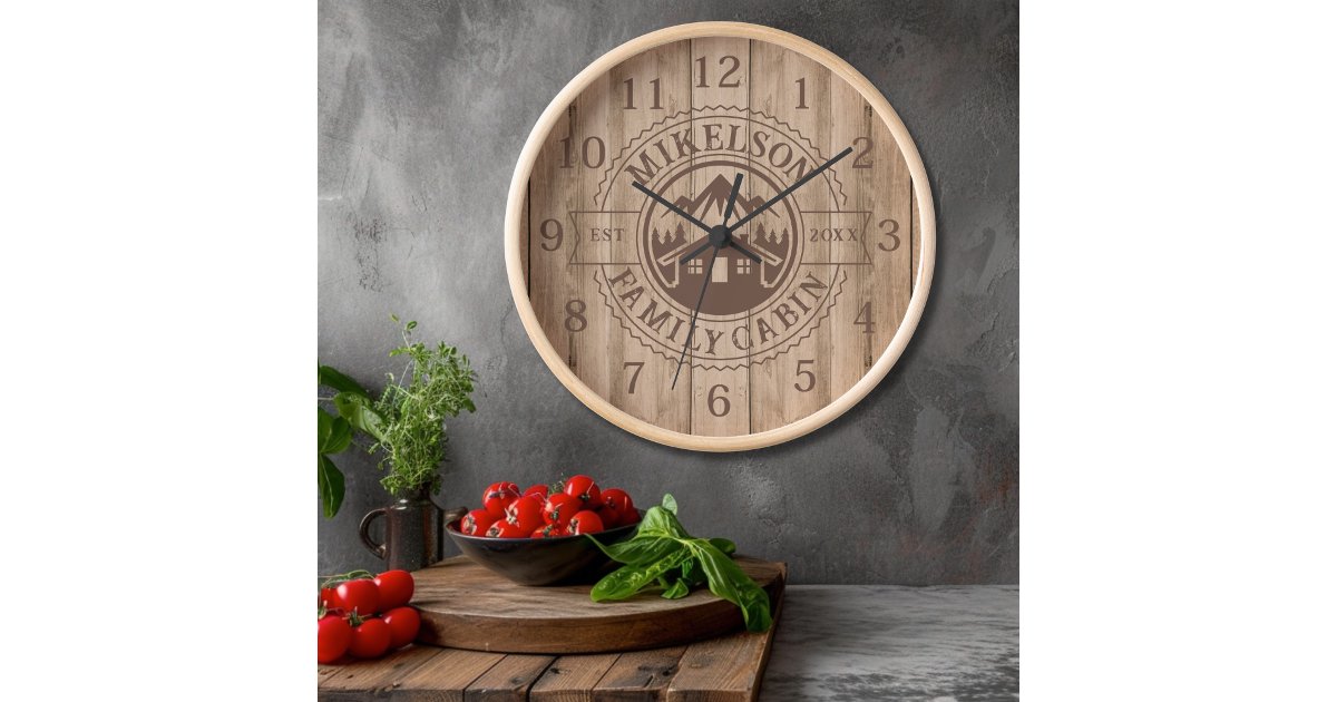Personalized Rustic Wood Family Cabin Clock | Zazzle