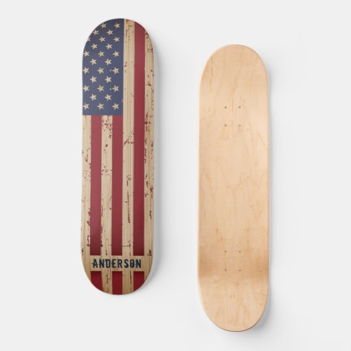 Personalized Rustic Wood Patriotic American Flag Skateboard | Zazzle