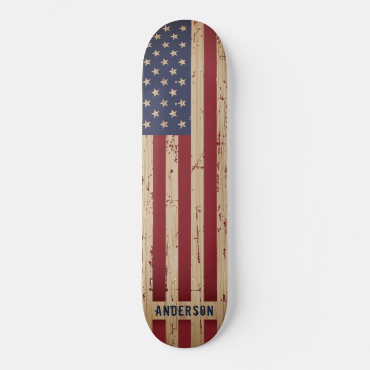 Personalized Rustic Wood Patriotic American Flag Skateboard | Zazzle