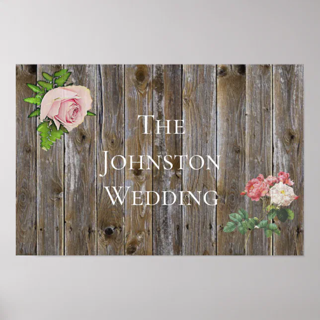 Personalized Rustic Wood Roses Wedding Poster | Zazzle