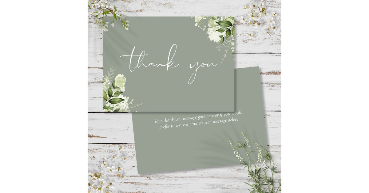 Personalized Sage Green Floral Elegant Script Thank You Card | Zazzle