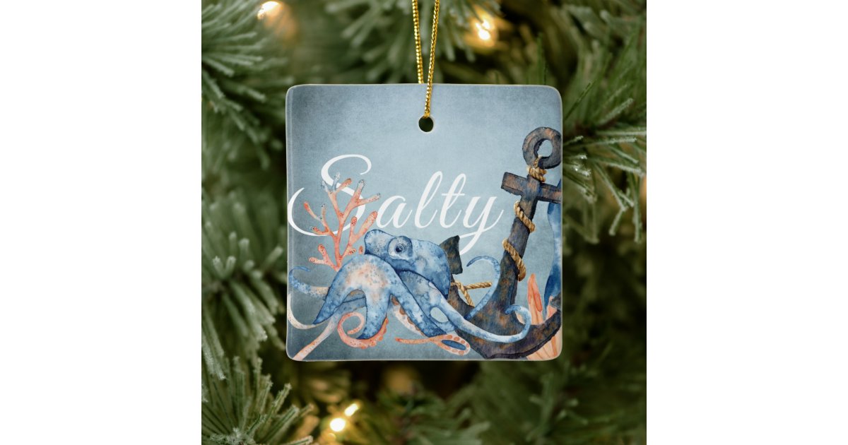 Personalized Salty Octopus, Anchor Beach Christmas Ceramic Ornament ...