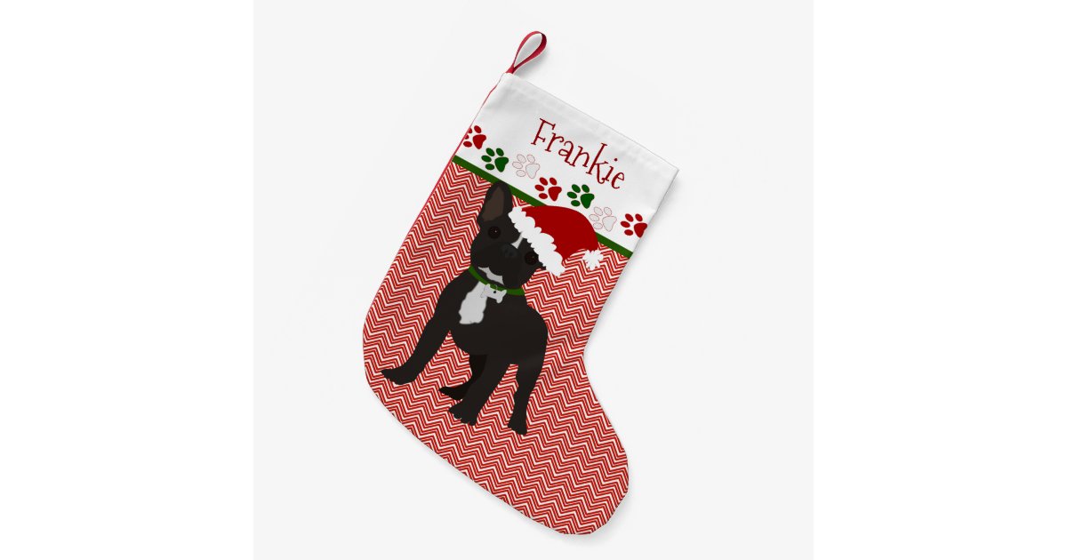 Personalized Santa Black French Bulldog Small Christmas Stocking | Zazzle