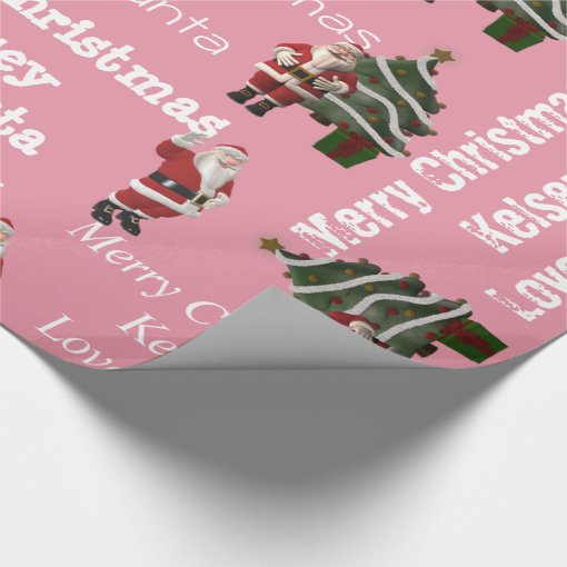 Personalized Santa Christmas Pink Wrapping Paper | Zazzle