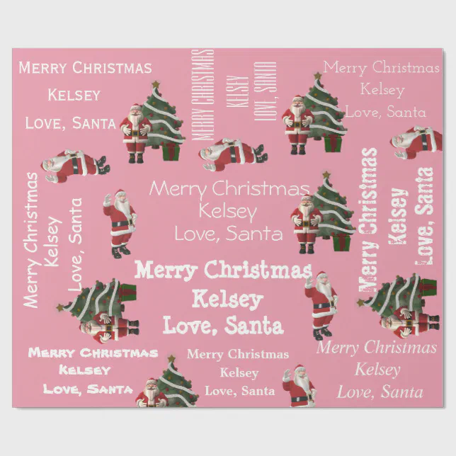 Personalized Santa Christmas Pink Wrapping Paper | Zazzle