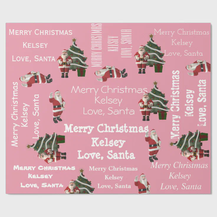 Personalized Santa Christmas Pink Wrapping Paper | Zazzle