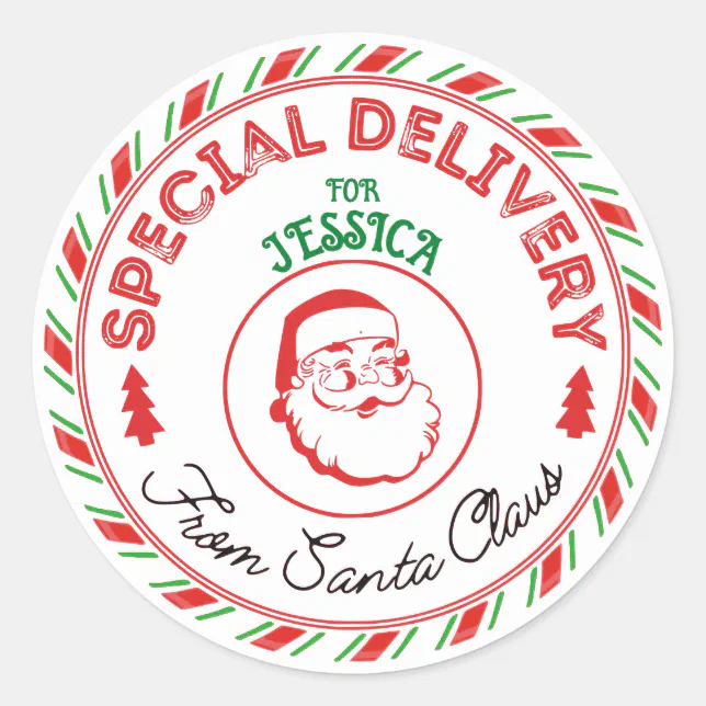 Personalized Santa Delivery Sticker | Zazzle