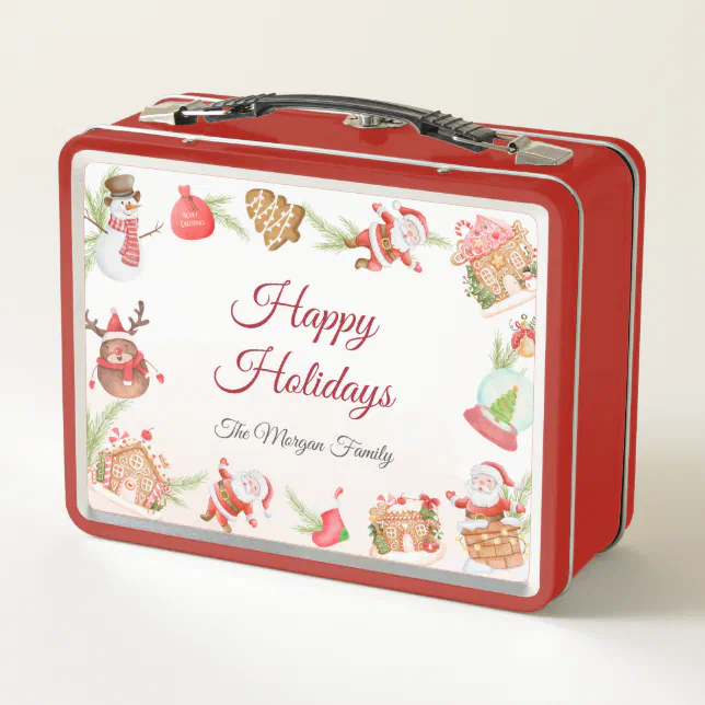 Personalized Santa Gingerbread Holiday Family Metal Lunch Box | Zazzle