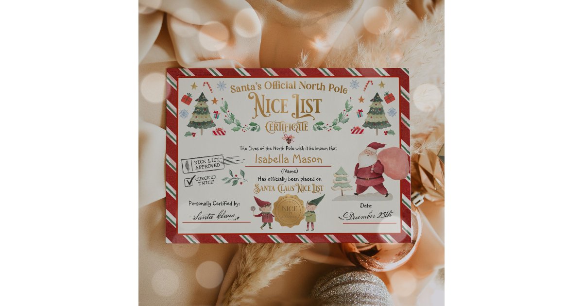 Personalized Santa Official Nice List Certificate Invitation | Zazzle