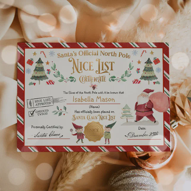 Personalized Santa Official Nice List Certificate Invitation | Zazzle