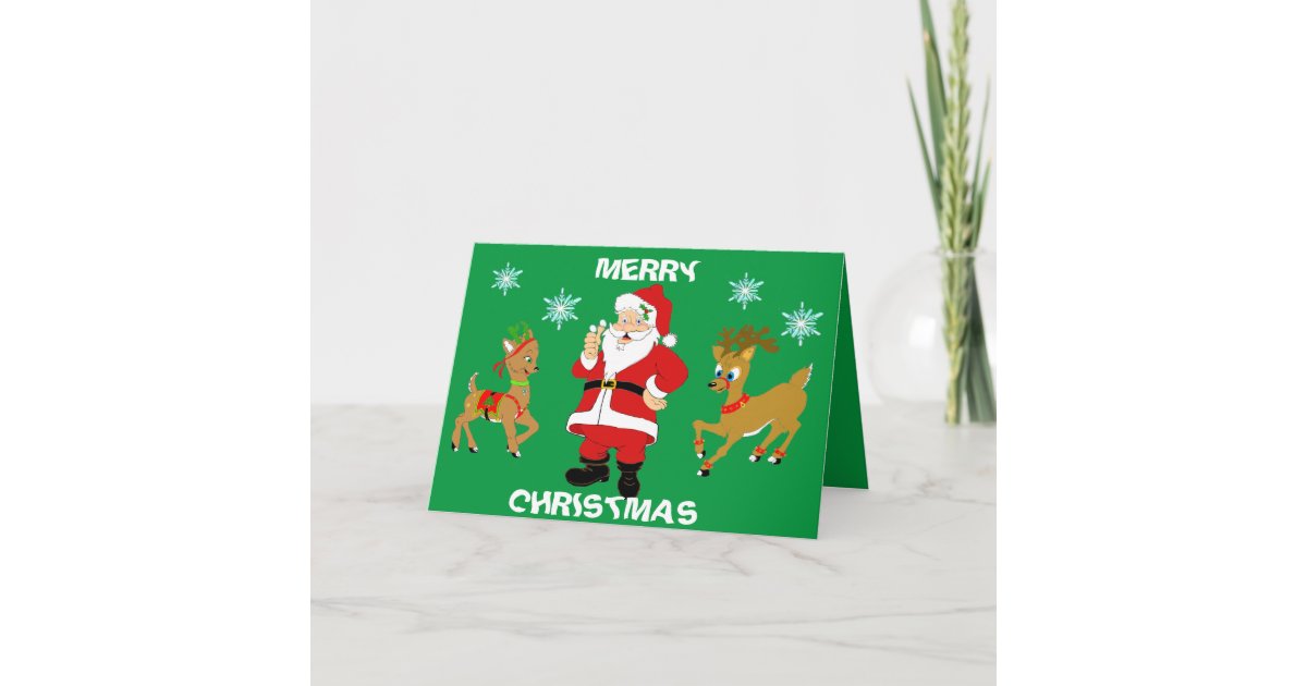 Personalized Santa & Reindeer Christmas Card | Zazzle