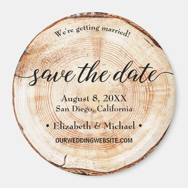 Personalized Save the date Script Wood Grain Magnet | Zazzle