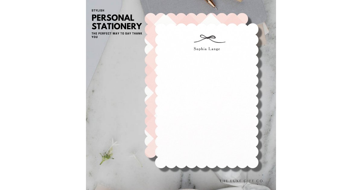 Personalized Scallop Edge Note Card with Bow | Zazzle