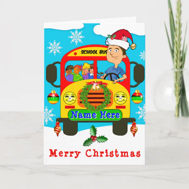 Personalized School Bus Driver Christmas Cards | Zazzle