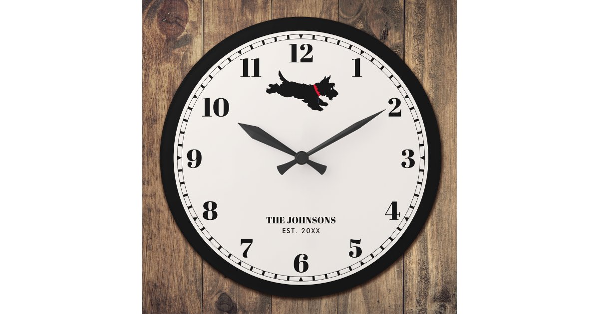 Personalized Scottie Dog Custom Name Black Large Clock | Zazzle