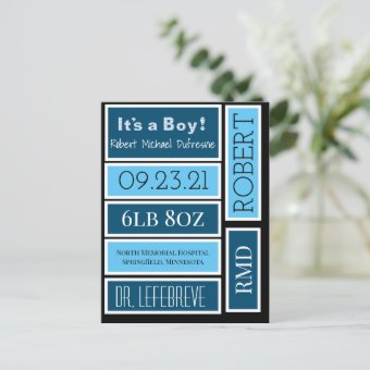 Personalized Scrapbook Baby Boy Labels Postcard | Zazzle