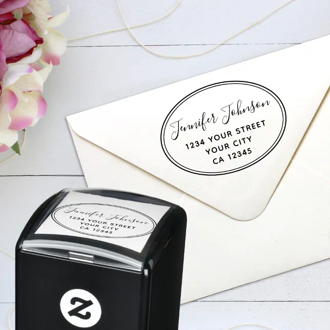 Personalized Script Name Return Address Self-inking Stamp | Zazzle