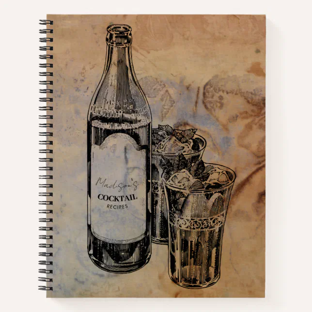 Personalized Script Vintage Cocktail Drinks Notebook | Zazzle