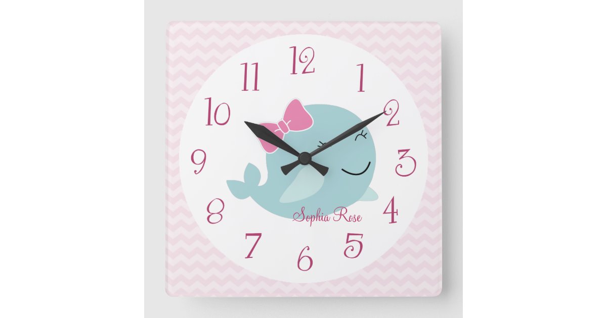Personalized Sea Sweeties Whale Nursery Clock | Zazzle