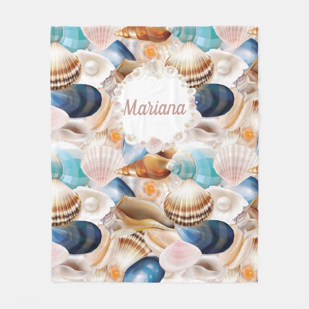 Personalized Seashells Pattern Fleece Blanket | Zazzle