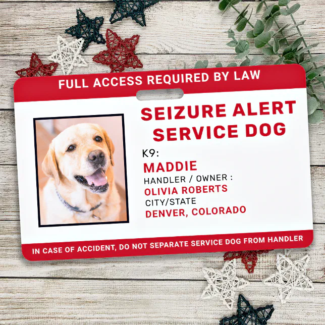 Personalized Seizure Alert Service Dog Photo ID Badge | Zazzle