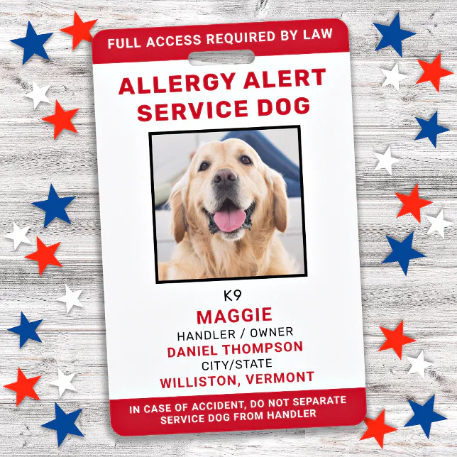 Personalized Service Dog Allergy Alert Dog Photo Badge | Zazzle