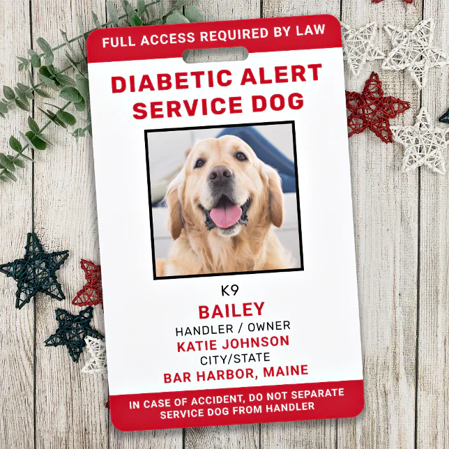 Personalized Service Dog Diabetic Alert Dog Photo Badge | Zazzle