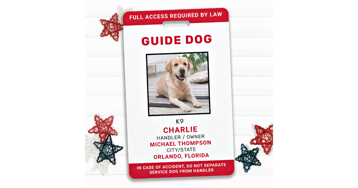 Personalized Service Dog Guide Dog Photo ID Badge | Zazzle
