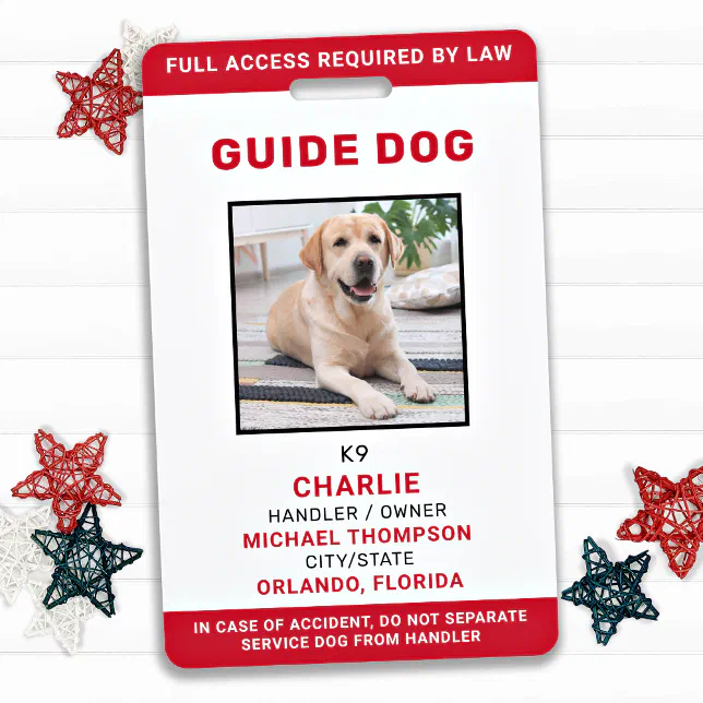 Personalized Service Dog Guide Dog Photo ID Badge | Zazzle