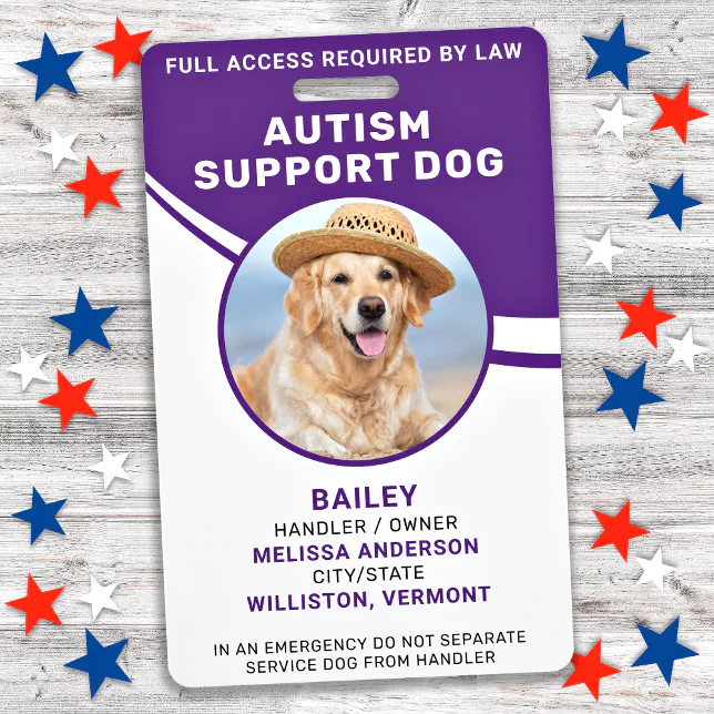 Personalized Service Dog ID Photo Autism Support Badge | Zazzle