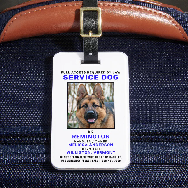 Personalized Service Dog Photo ID Badge Luggage Tag | Zazzle