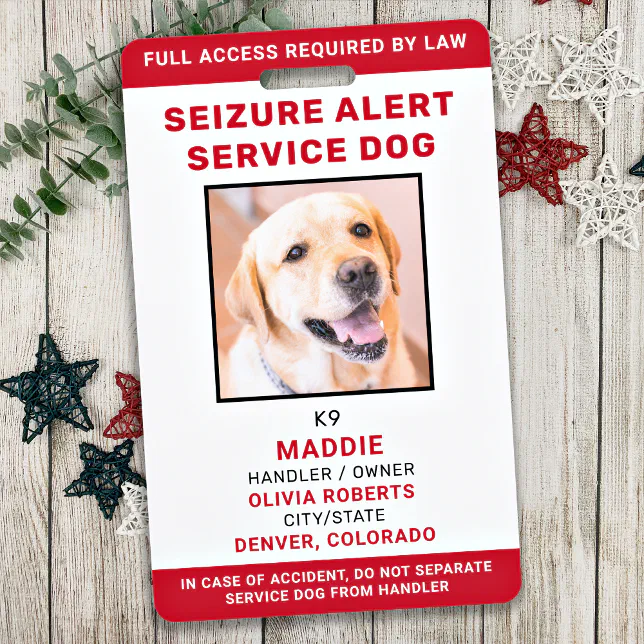 Personalized Service Dog Seizure Alert Dog Photo Badge | Zazzle