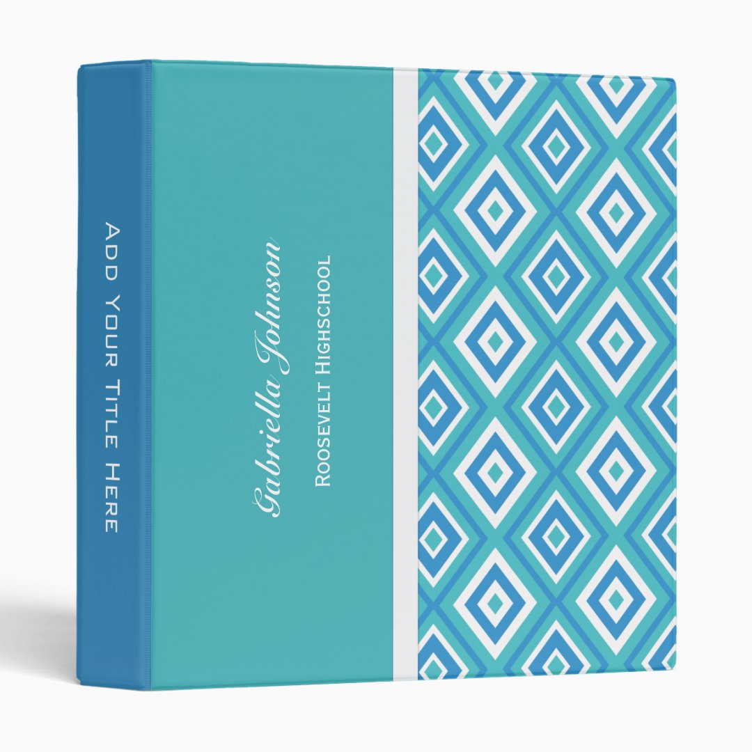 Personalized: Shades Of Blue Diamond Print Binder | Zazzle
