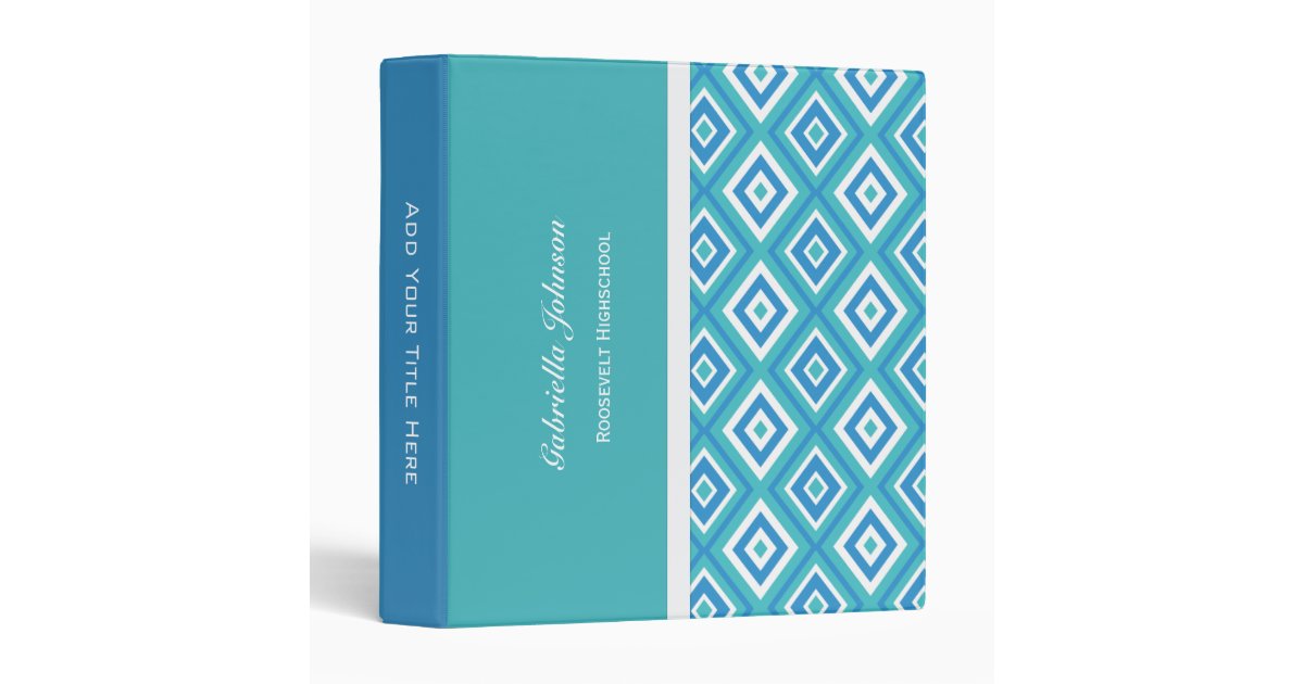 Personalized: Shades Of Blue Diamond Print Binder | Zazzle