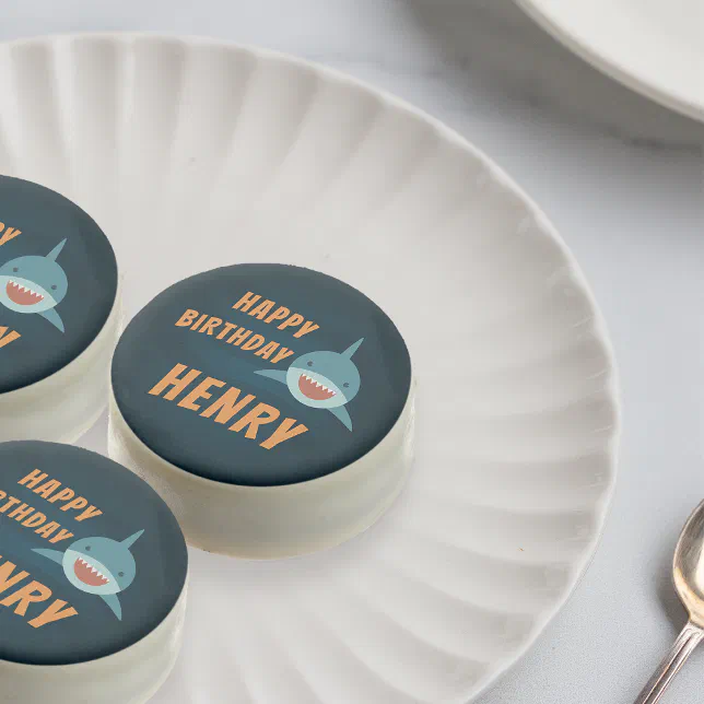 Personalized Shark Theme Birthday Party Chocolate Covered Oreo | Zazzle