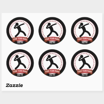 Personalized shot put black white and red modern classic round sticker ...