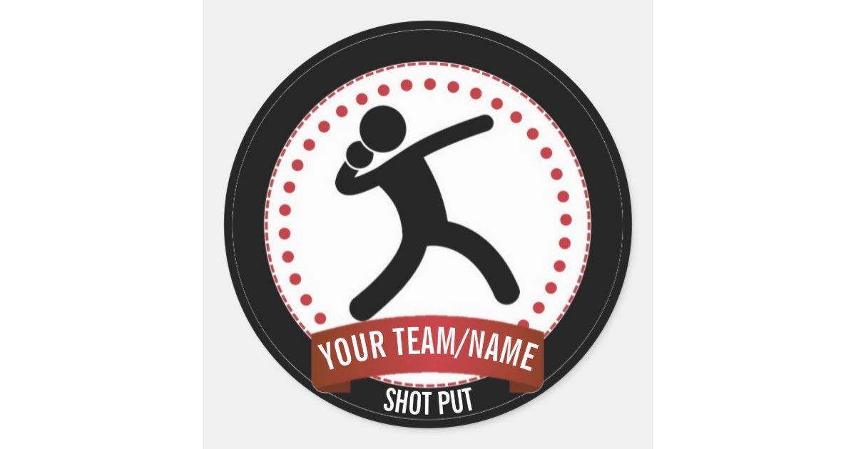 Personalized shot put black white and red modern classic round sticker ...