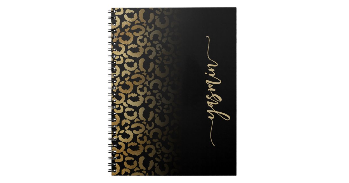 Personalized Signature Black Gold Leopard Spots Notebook | Zazzle