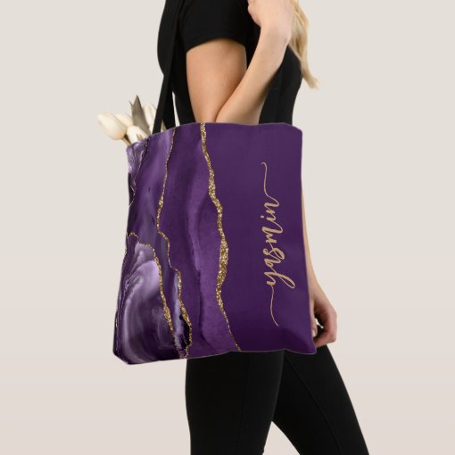 Personalized Signature Purple Gold Agate Tote Bag | Zazzle