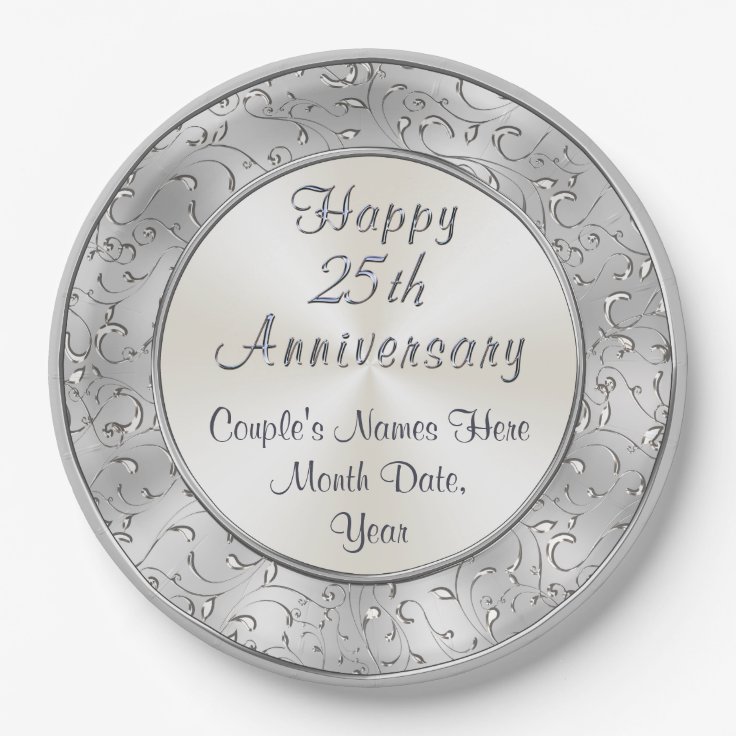 Personalized Silver 25th Anniversary Paper Plates | Zazzle