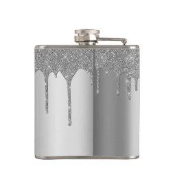 Personalized Silver Glitter Drips Heels Shoes Flask | Zazzle