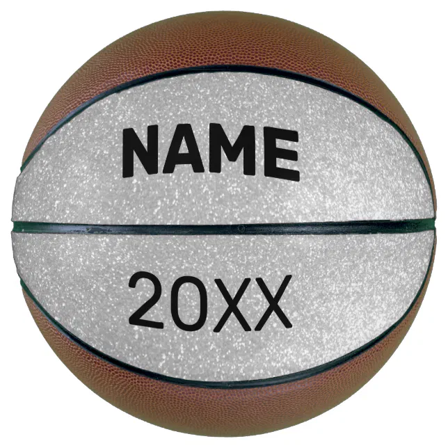 Personalized silver glittery sparkles print basketball | Zazzle
