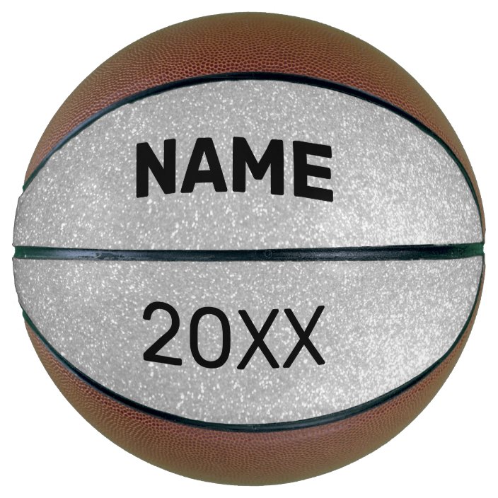 Personalized silver glittery sparkles print basketball | Zazzle.com