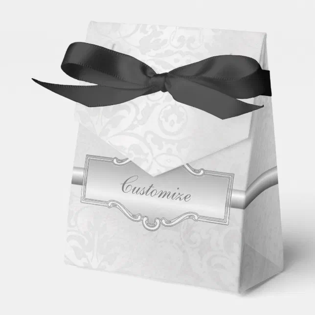 Personalized Silvery White Damask Tent Favor Box | Zazzle